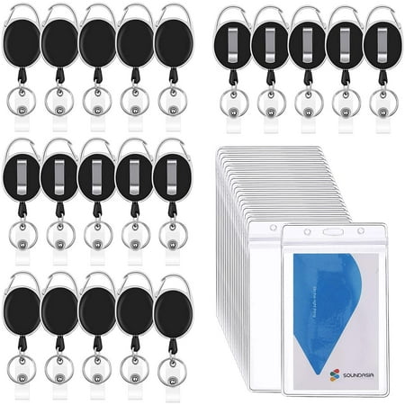 Retractable Badge Holder Reel with Waterproof Vertical ID Card Holders ...