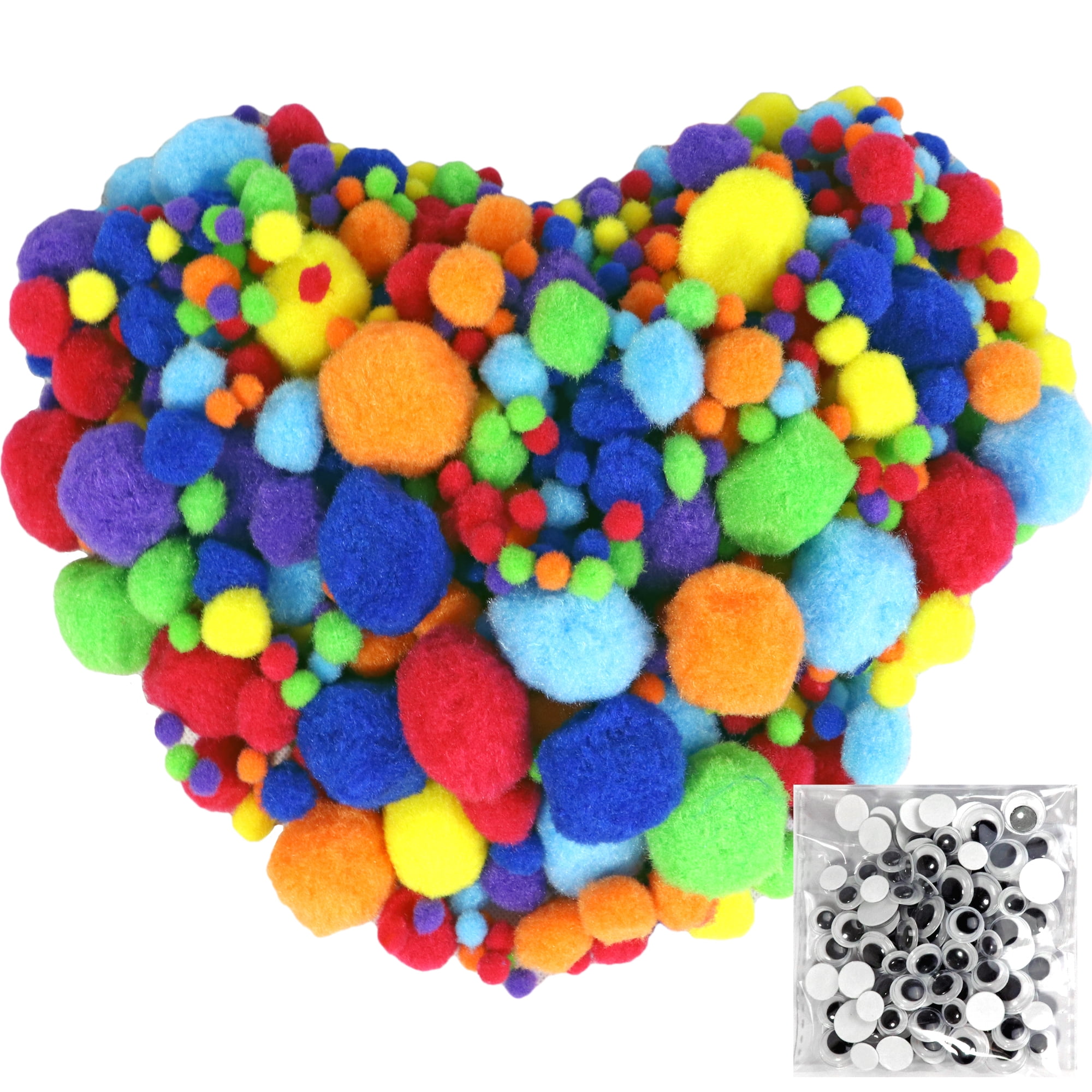 Pom Poms 770pcs 5 Sizes Multicolor with 100pcs Wiggle Googly Eyes for ...