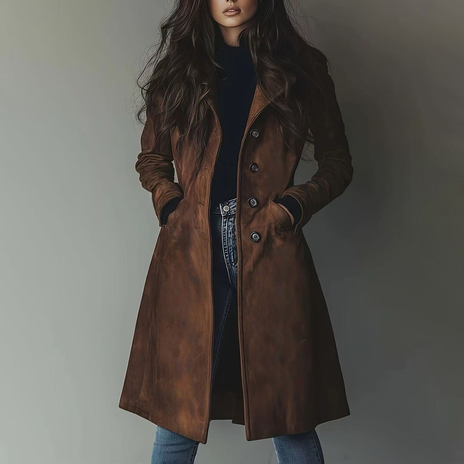 Click here for Dndif Womens Classic Brown Suede Trench Coat  Retr... prices