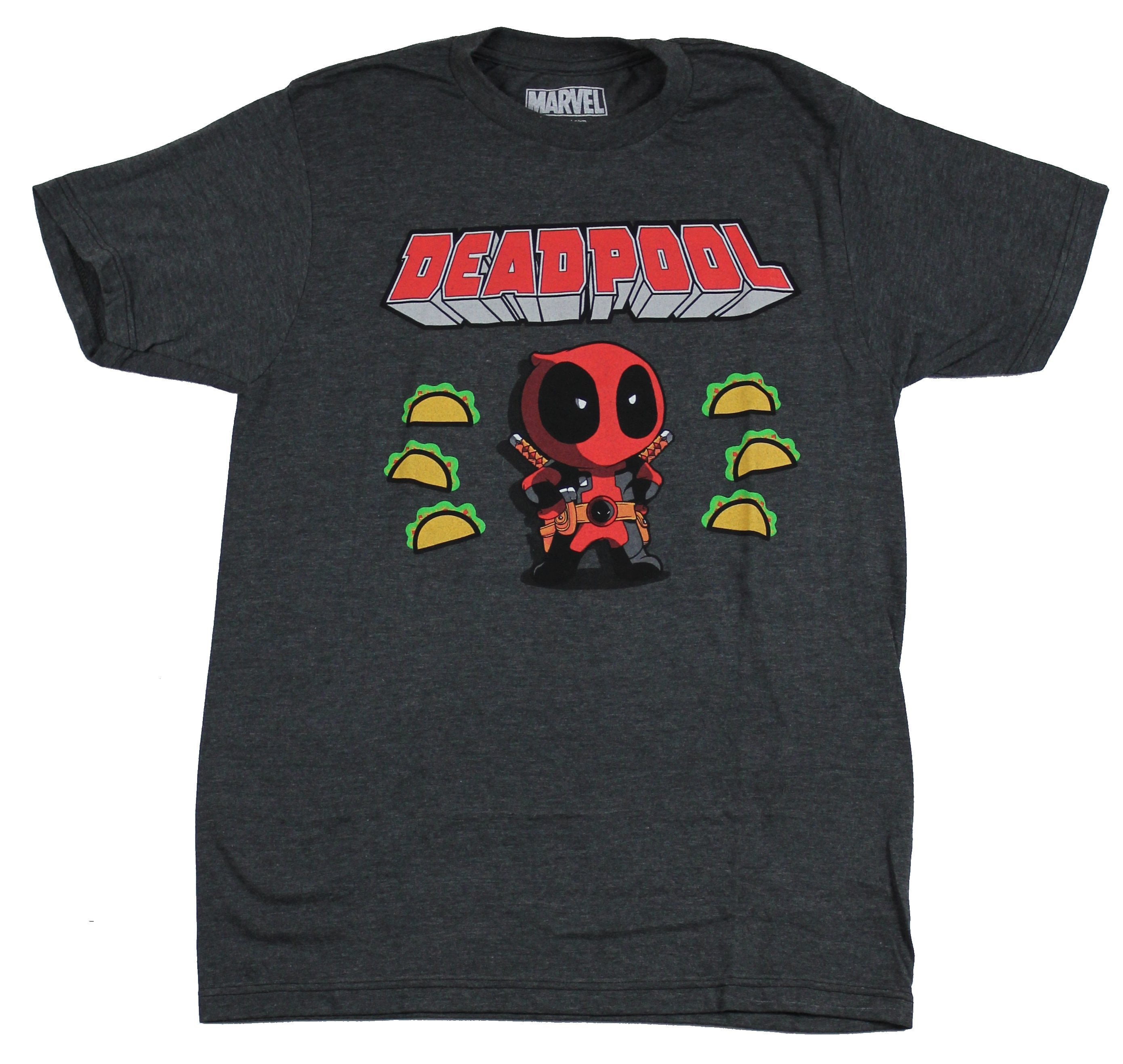 Deadpool (Marvel Comics) Mens T-Shirt - Chibi Style Deadpool Surrounded ...