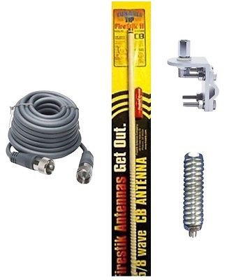 FIRESTIK 2 FS3 W 3FT WHITE CB ANTENNA, 18FT RG8X COAX, BRACKET,STUD ...