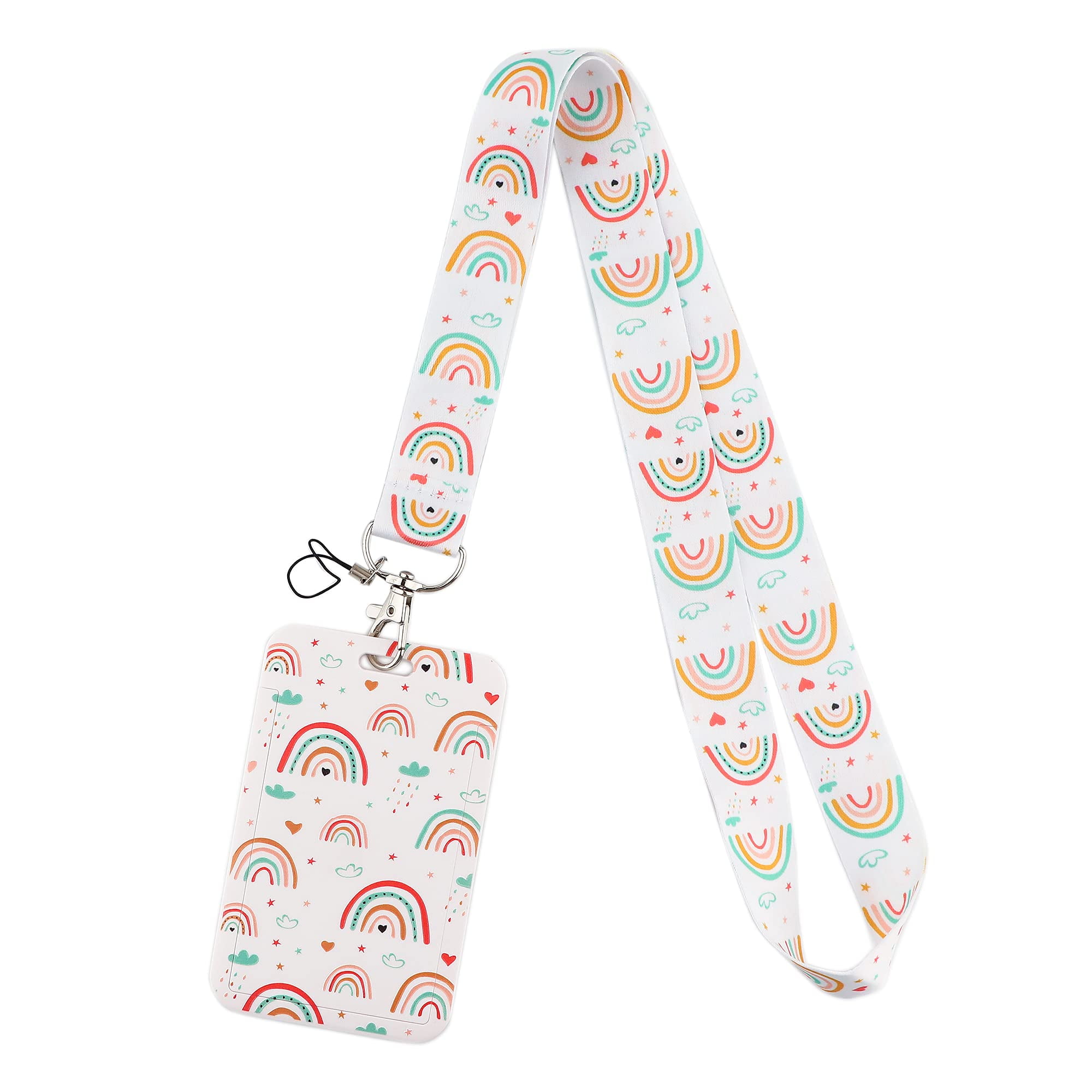Boho Rainbow Lanyard with Cute ID Card Holder, Silky Strap Neck Lanyard ...