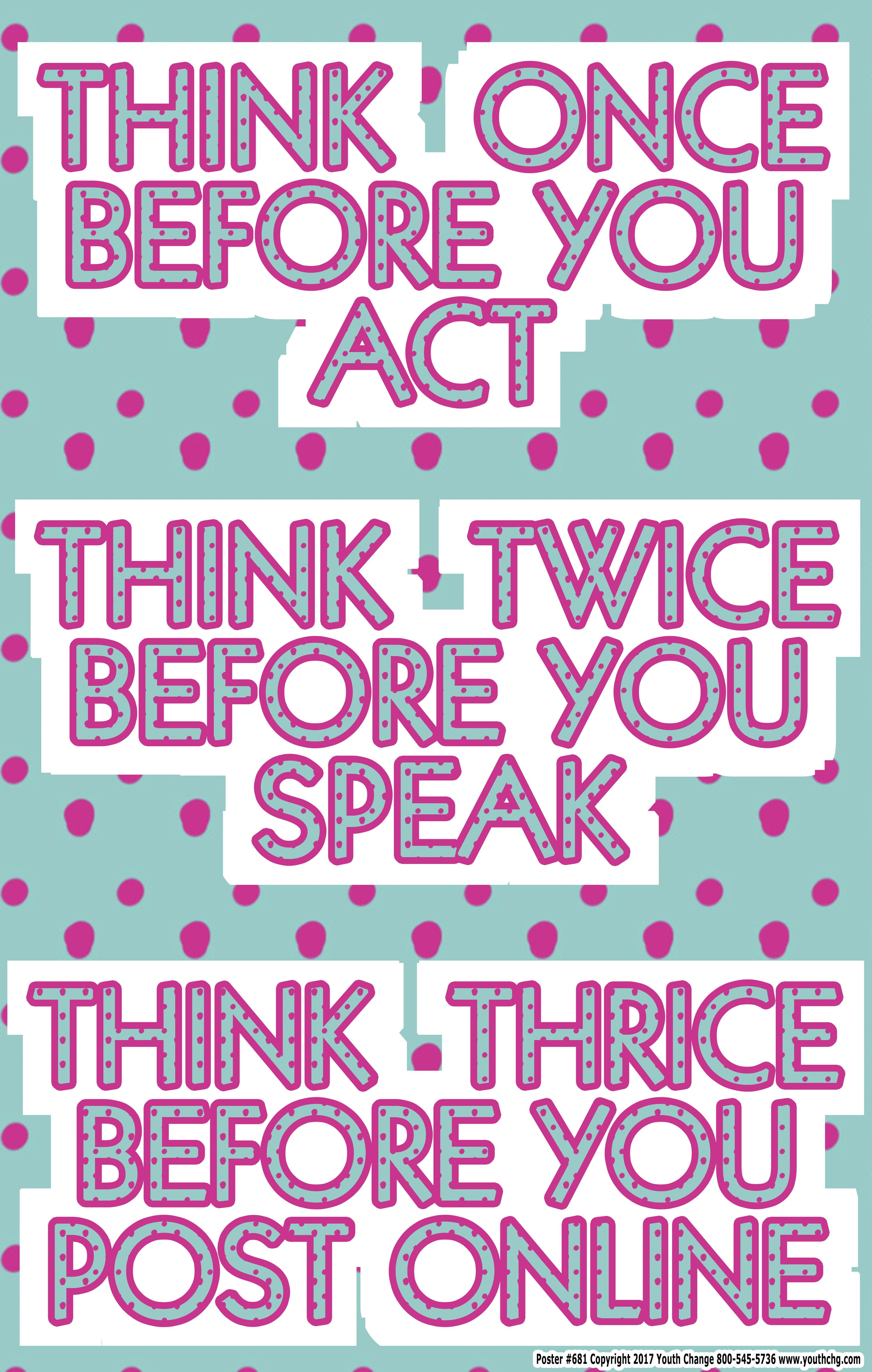 Youth Change Poster #681 Classroom Cybersafety Behavior Poster: Think ...