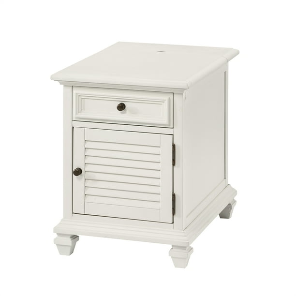 Charlestown Modern Farmhouse Soft White Wood Storage End Table with USB ...