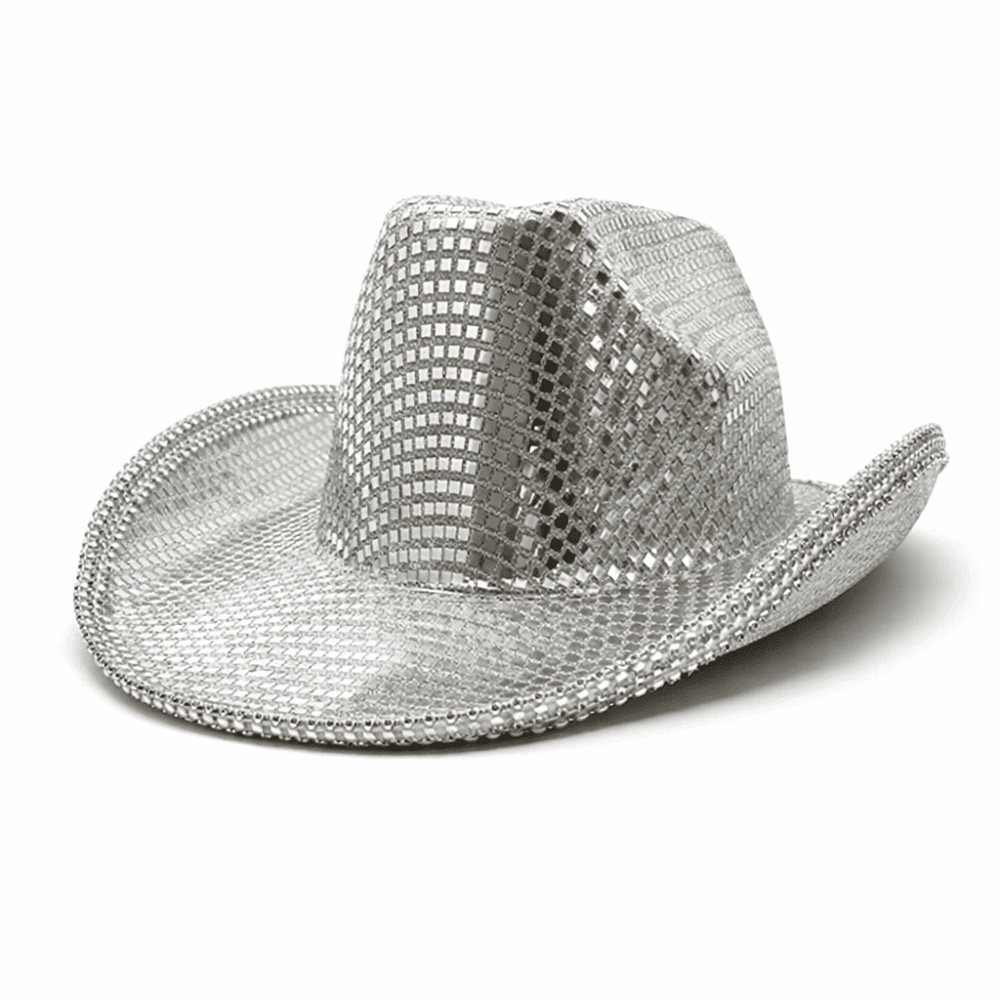 Click here for Fantastikparty Silver Cowboy Mirror Hat With Summe... prices