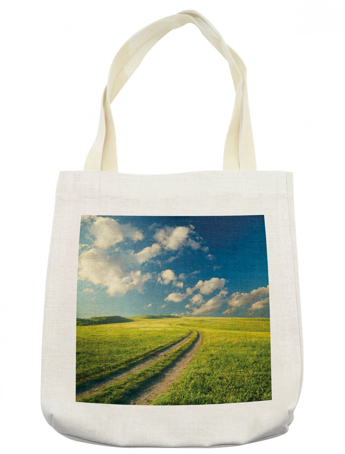 Nature Tote Bag, Grass Path Clouds Sky Serene Sun Spring Rural Country ...