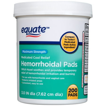 Equate Maximum Strength Medicated Cool Relief Hemorrhoidal Pads, 200 ct ...