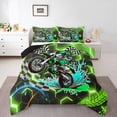 Racing Motorcycle Twin Comforter Set ,Green Neon Lights Honeycomb ...