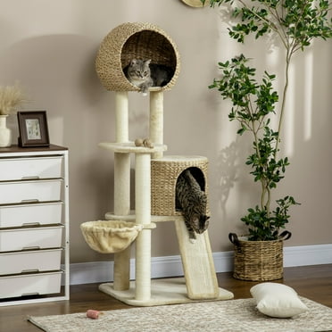PawHut Cat Tree for Indoor Cats w/ Scratching Posts, Condo Cat Tower ...