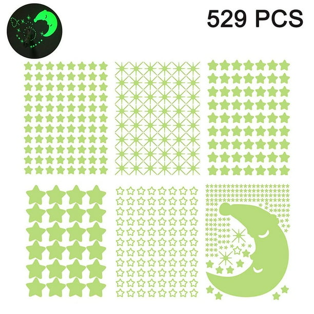 Pegatinas que brillan en la oscuridad (529 piezas), murales luminosos de estrellas y puntos de ...