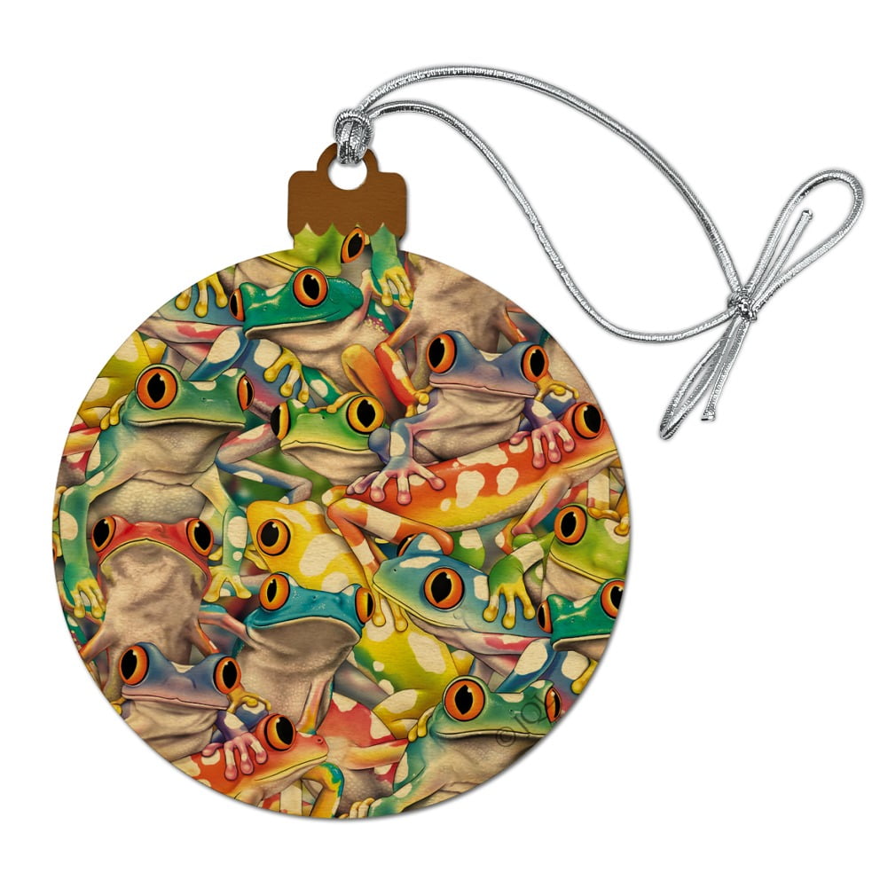Tropical Rainforest Tree Frog Pattern Wood Christmas Tree Holiday ...