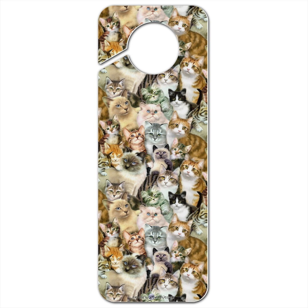 Plethora of Cats and Kittens Pattern Plastic Door Knob Hanger Sign ...