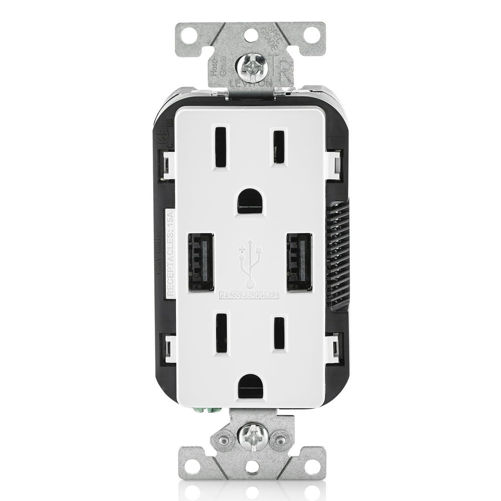 Leviton R02-T5632-0BW 15 Amp White USB & Receptacle Combination Outlet ...