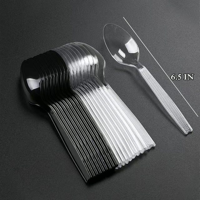 Long Clear Plastic Ice Cream Spoons 6.6 Inch Disposable Utensils Sundae ...