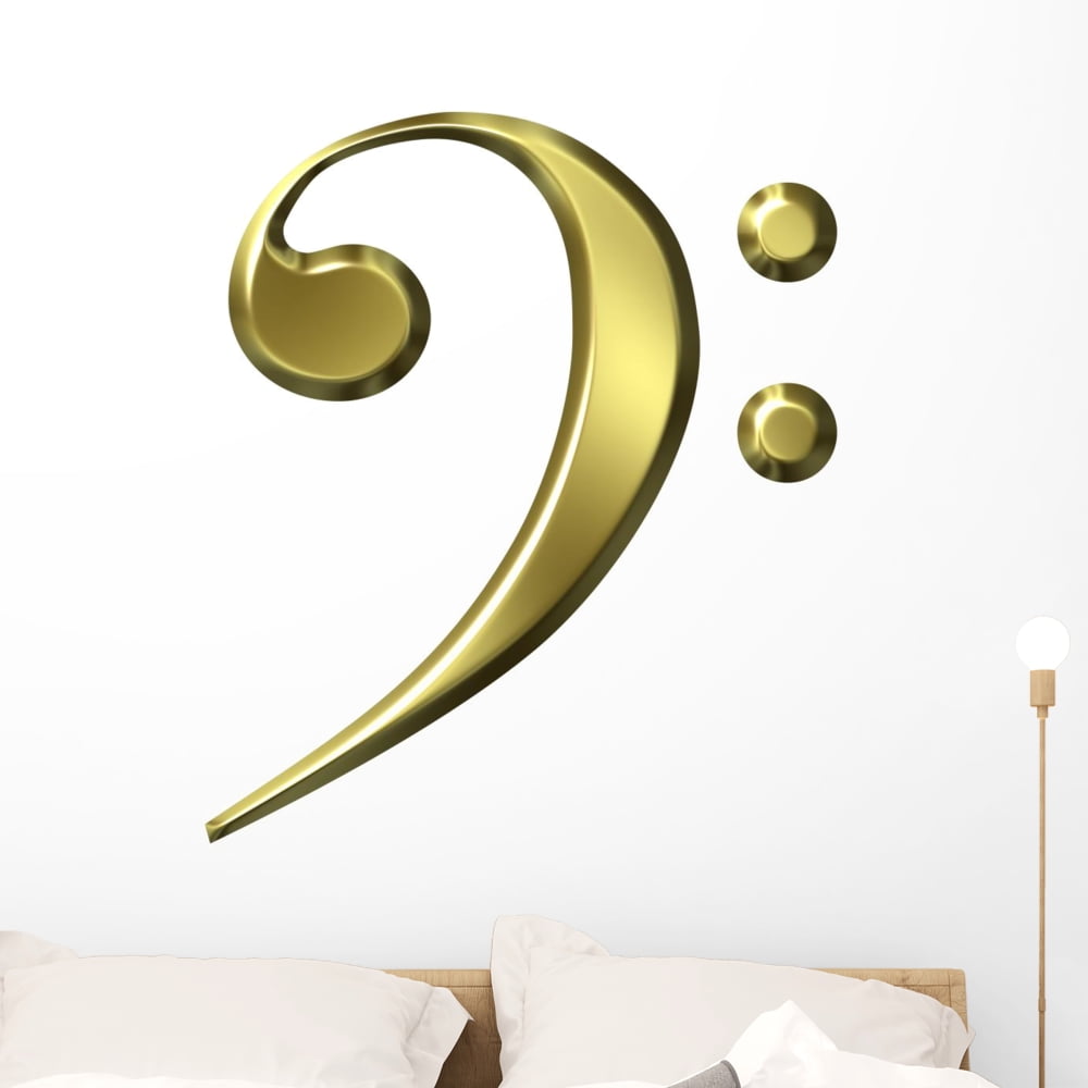3D Golden Bass Clef Wall Decal by Wallmonkeys Peel and Stick Graphic ...