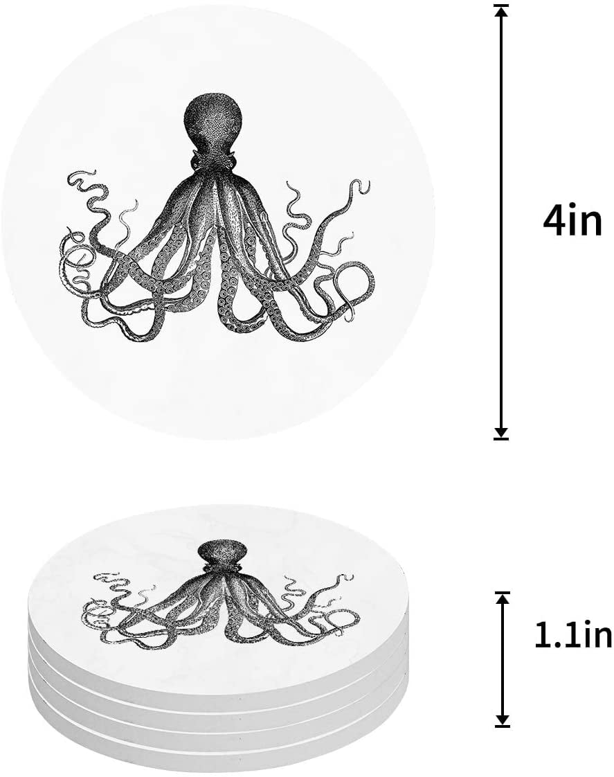 FMSHPON Octopus Set of 6 Round Coaster for Drinks, Absorbent Ceramic ...