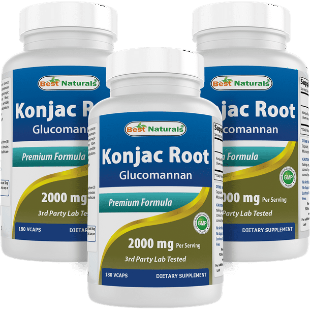 3 Pack Best Naturals Konjac Root 2000 mg 180 Vegetarian Capsules ...