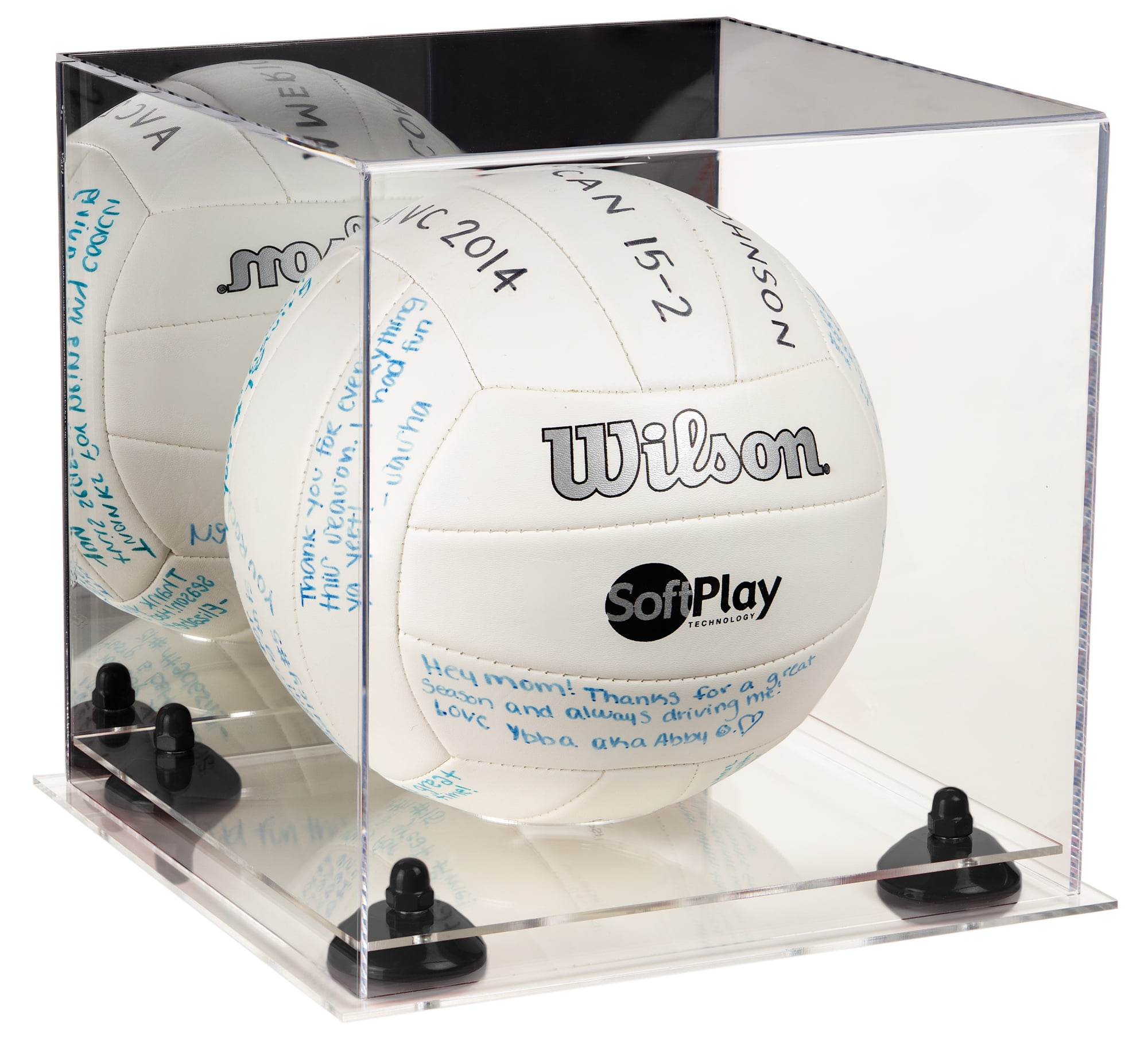 Deluxe Acrylic Volleyball Display Case with Mirror, Black Risers and ...