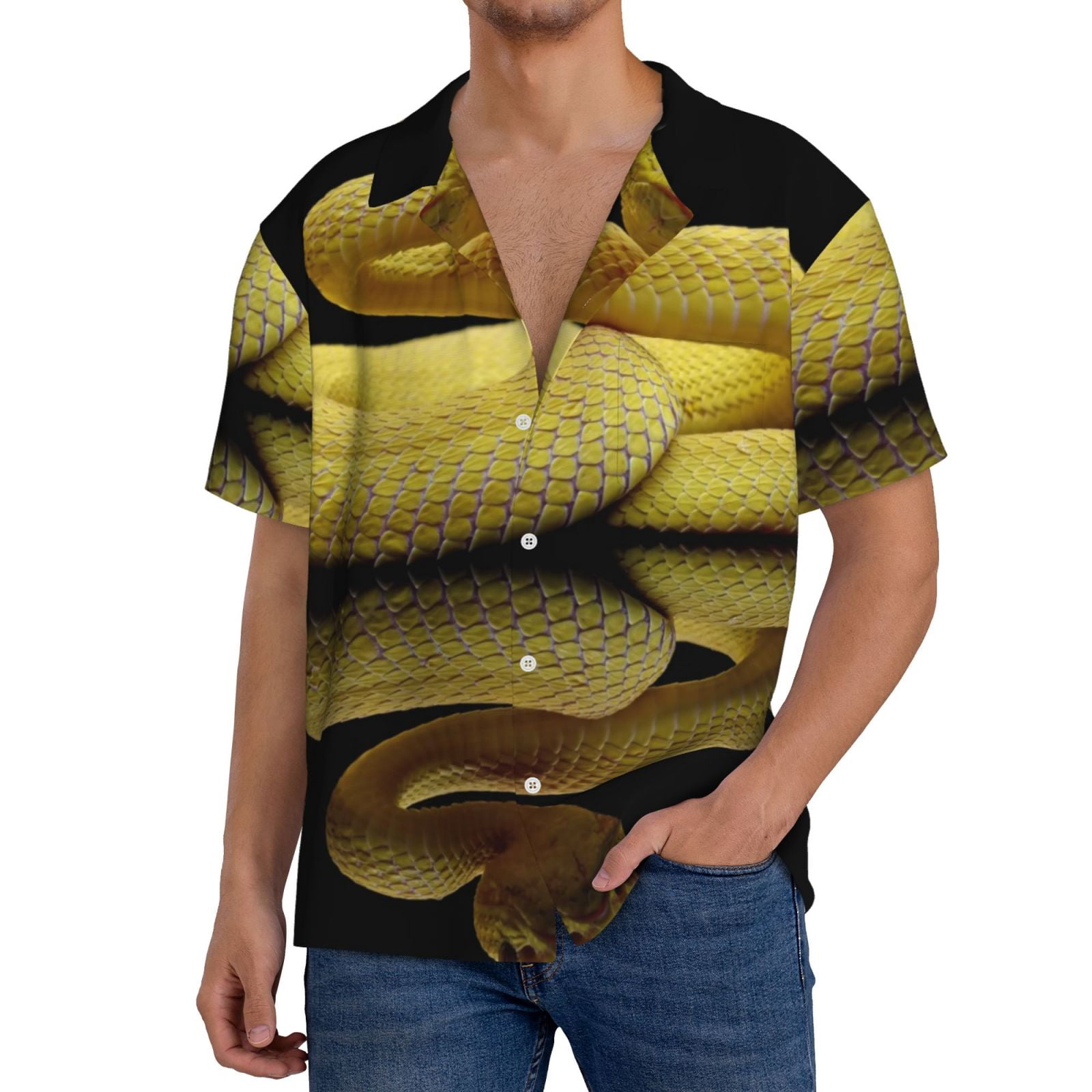 Balery Yellow White-Lipped Pit Viper Camisa Casual de Manga Corta con ...