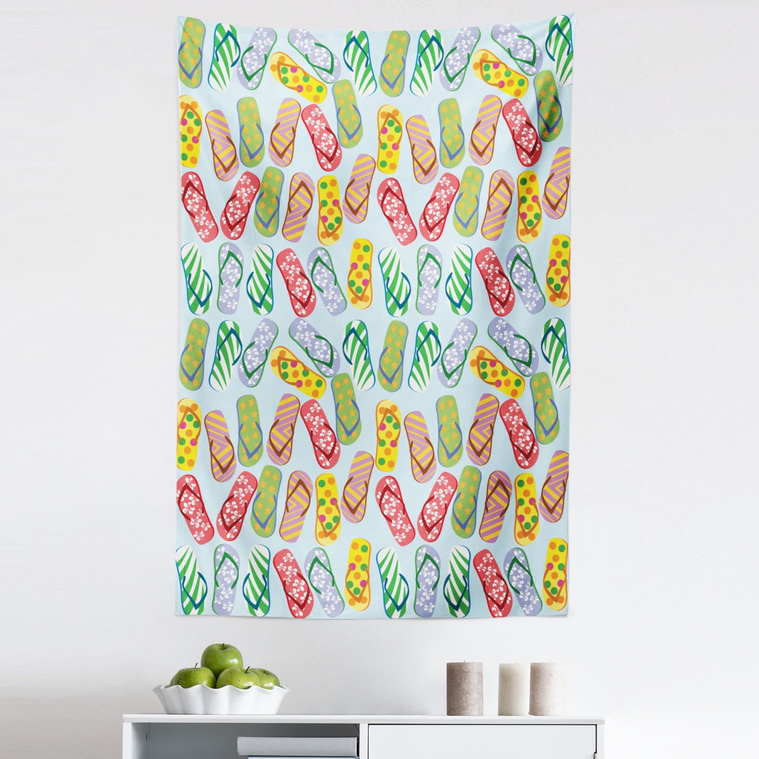 Flip Flop Tapestry, Slippers with Hibiscus Flowers Palm Tree Leaves and ...