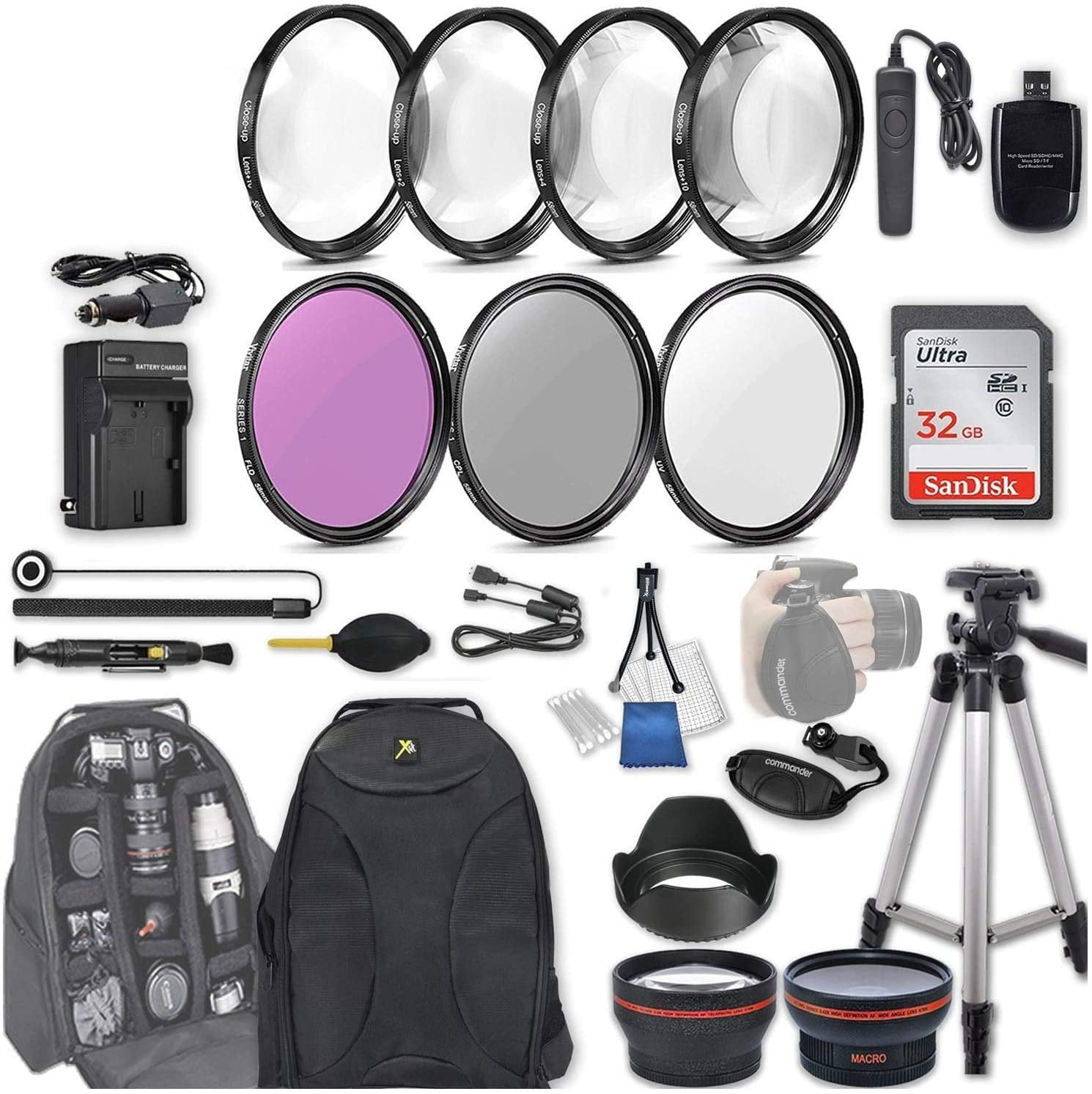 58mm 28 Pc Accessory Kit for Canon EOS Rebel SL2, 200D DSLR with 0.43x ...