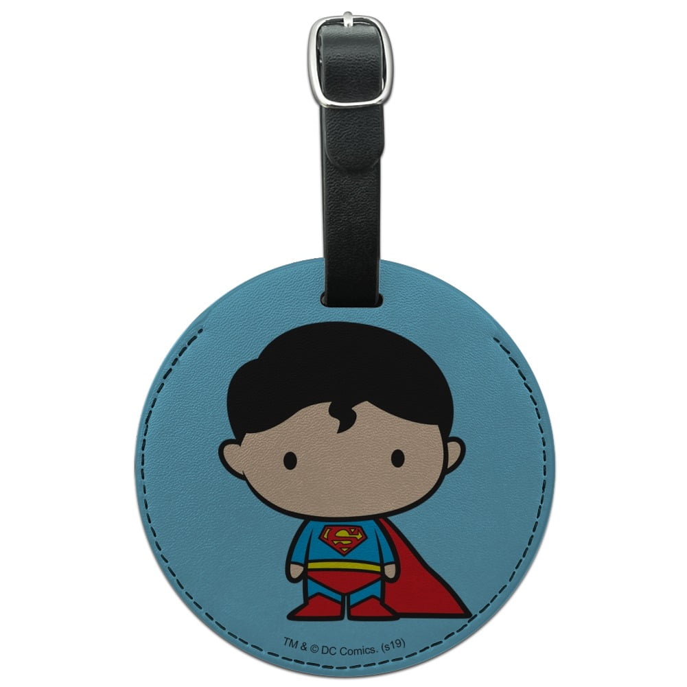 Superman Cute Chibi Character Round Leather Luggage Card Suitcase Carry ...