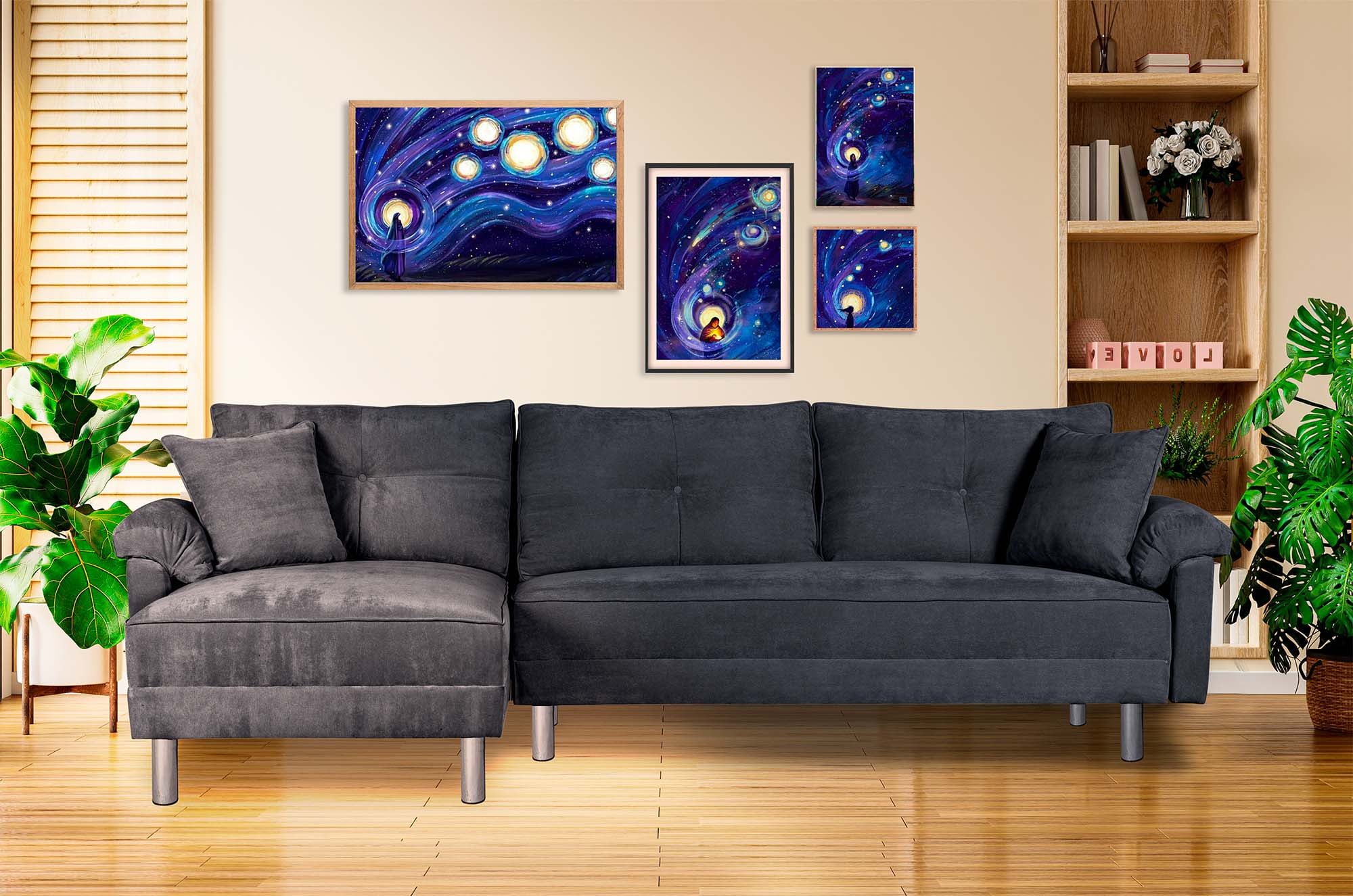 Sofá Cama Modular de Velvet Gris Oxford Makora Modelo Tullie Reversible ...