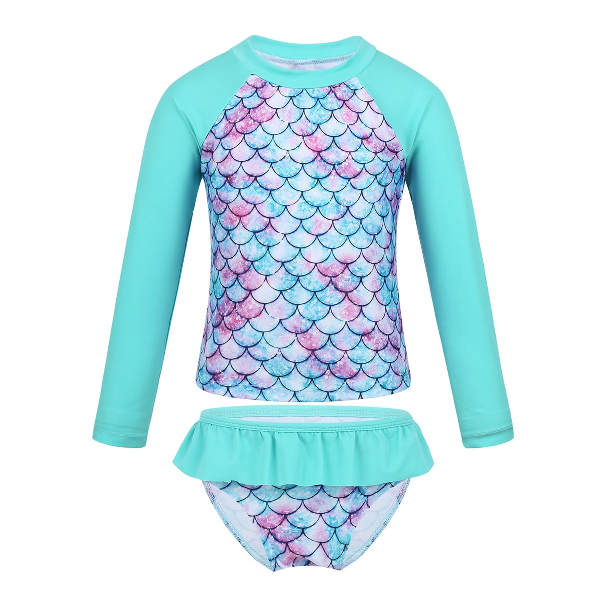 inhzoy Girls Two-Pieces Rash Guard Swimsuit Set Long Sleeve Fish Scales ...