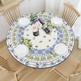 Boho Lemon Round Fitted Tablecloth with Elastic Edge Summer Blue Yellow ...