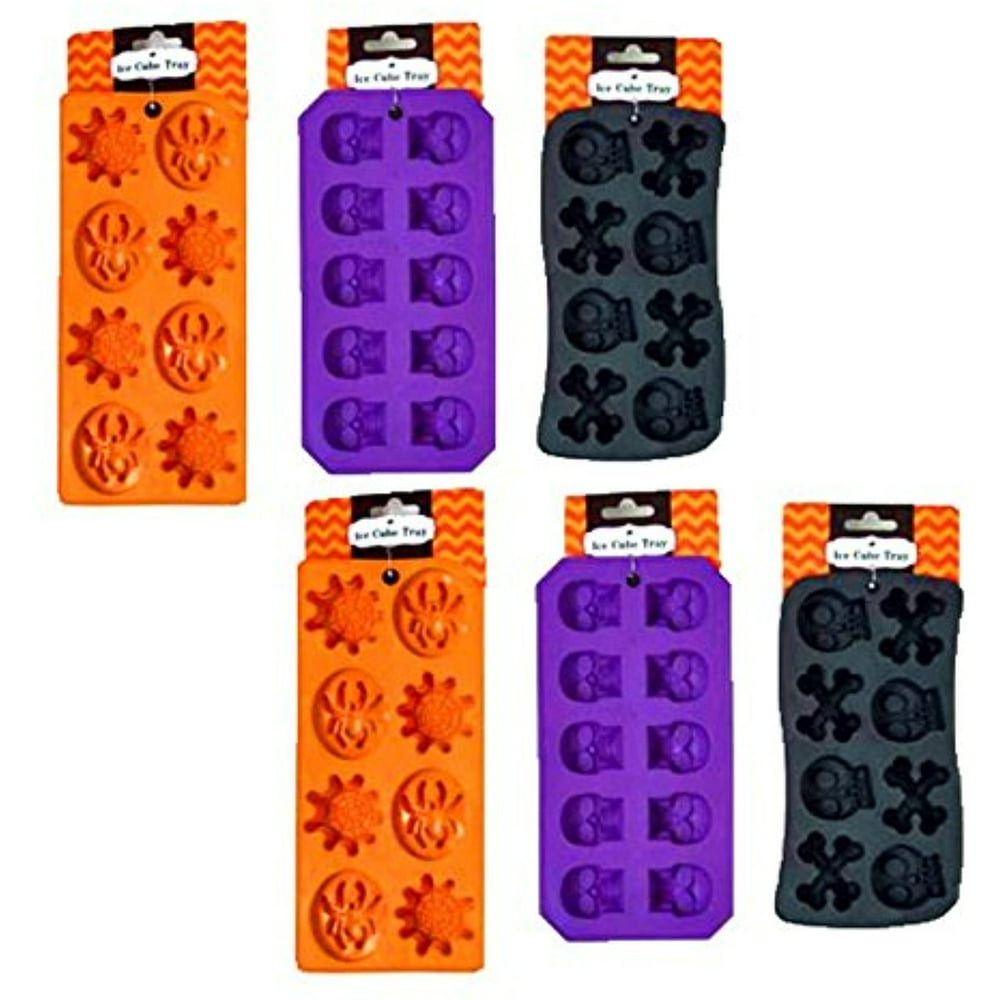 Set of 6 Spooky Halloween Shaped Ice Cube Tray / Food Molds - (2) skull ...