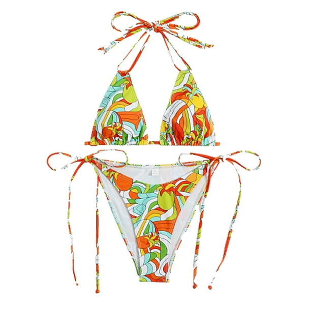 Trends Women's String Two Piece Halter Top Triangle Bikini Set with ...