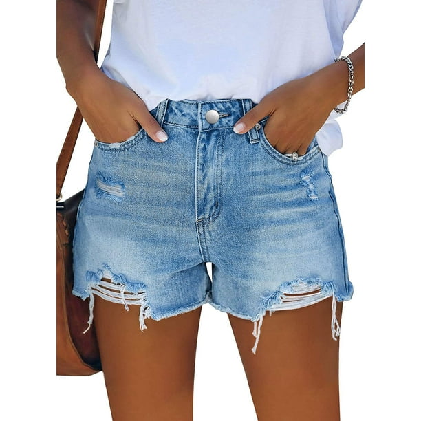 ONLYSHE Jean Shorts Womens Mid Rise Casual Ripped Distressed Stretchy ...