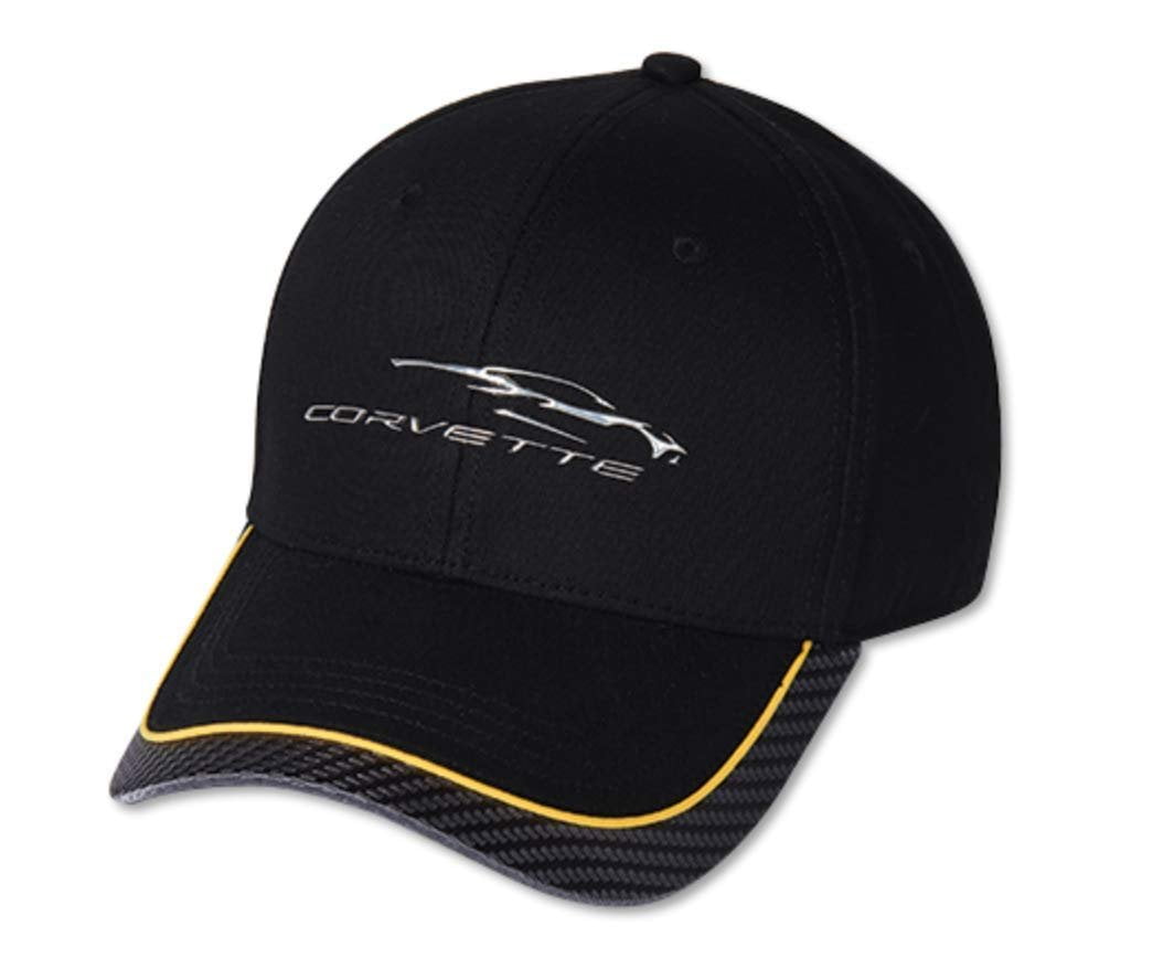 C8 Corvette Next Generation Gesture Logo Hat - Black with Yellow Stripe ...