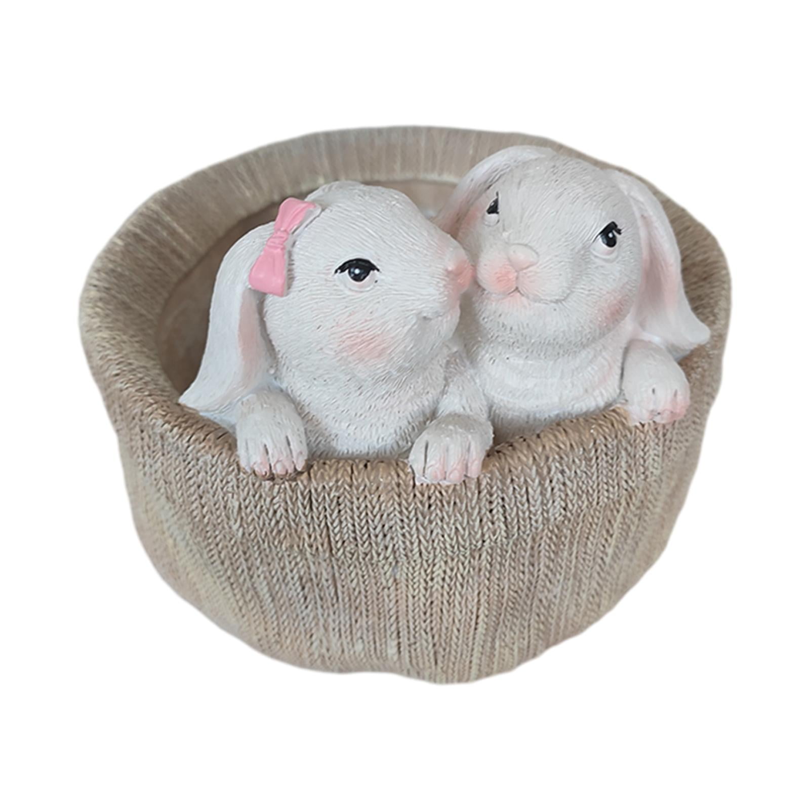 Couple Bunny Planter Decorative Garden Statue Bunny Sculpture Ornament ...