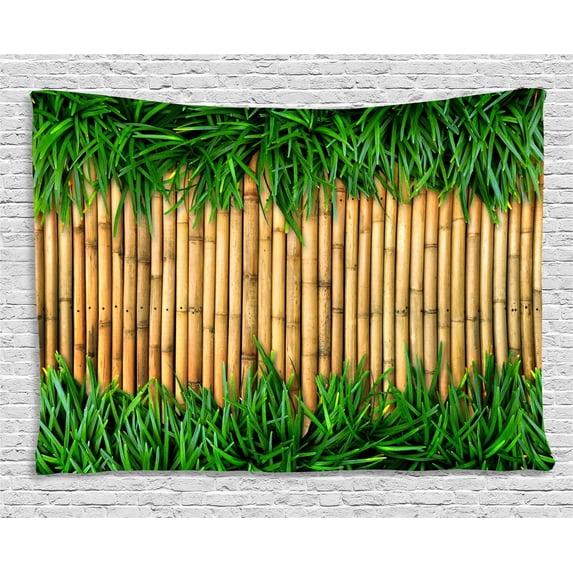 Green and Brown Tapestry, Bamboo with Grass Asian Inspirations Summer ...
