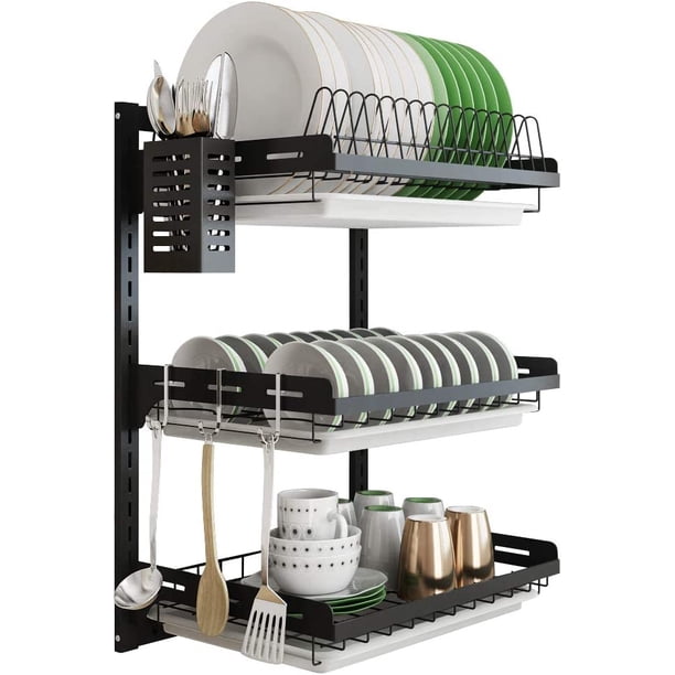 3 Tier Black Stainless Steel Dish Drying Rack Fruit Vegetable Storage ...