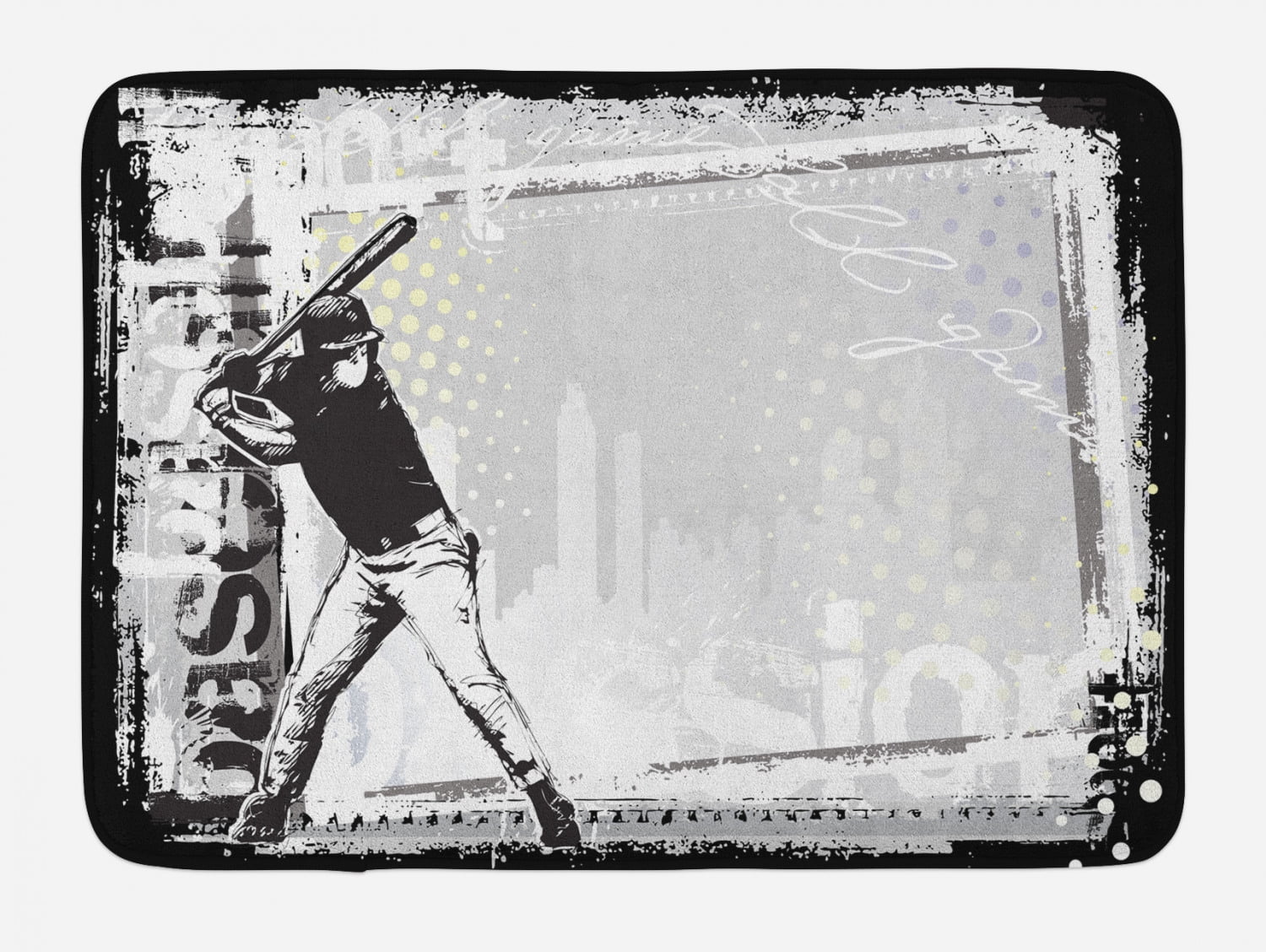 Baseball Bath Mat, Hitter in Field Graphic Distressed Backdrop Fast as ...