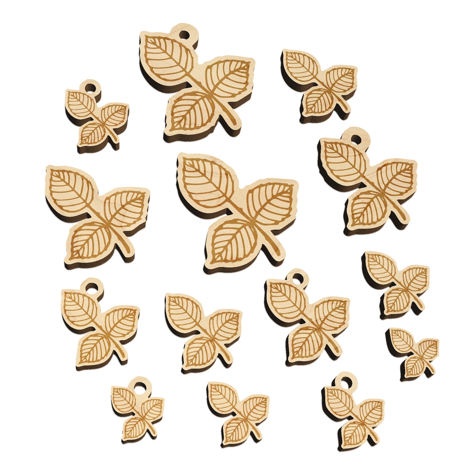 Hand Drawn Rose Leaves Doodle Wood Mini Charms Shapes DIY Craft Jewelry ...