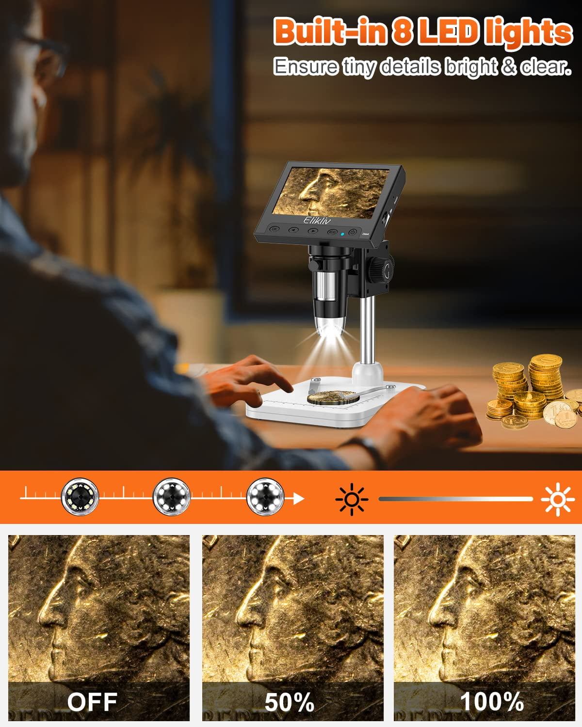 Buy Coin Microscope, 4.3 LCD Digital Microscope 1000x, USB Coin ...