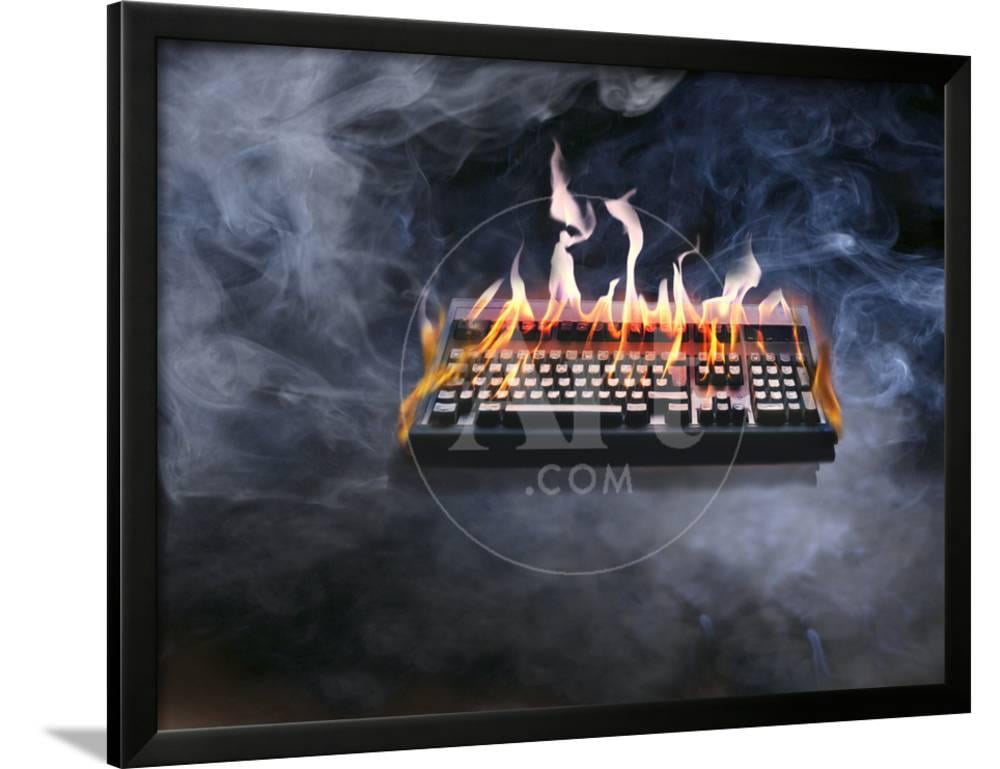 Computer Keyboard on Fire and Smoking, Framed Art Print Wall Art Sold ...