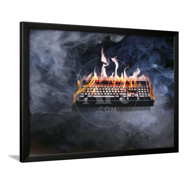 Computer Keyboard on Fire and Smoking, Framed Art Print Wall Art Sold ...