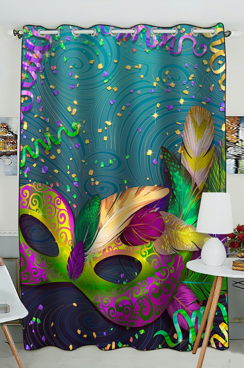 ECZJNT Realistic Carnival Mask Feathers Blackout Window Curtain Drapery ...