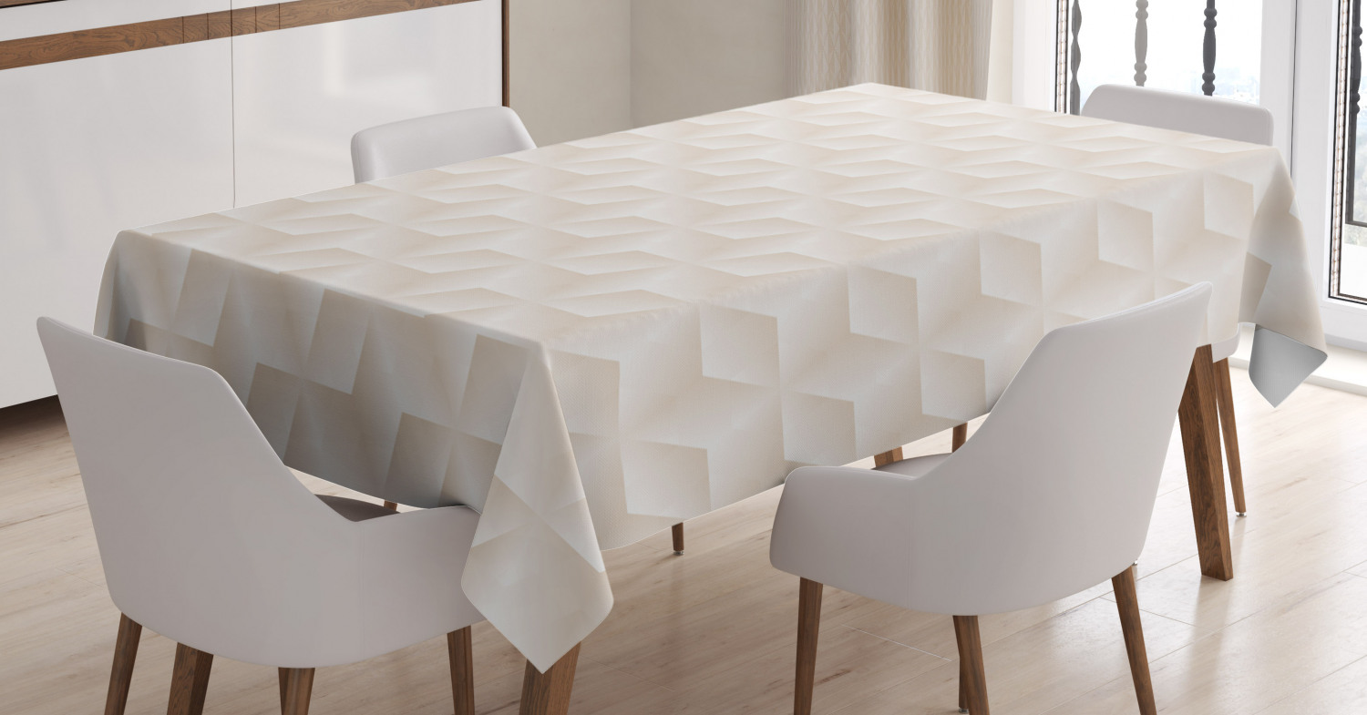 Ivory Tablecloth, Geometric Continuous Diagonal Diamond Shaped Abstract ...