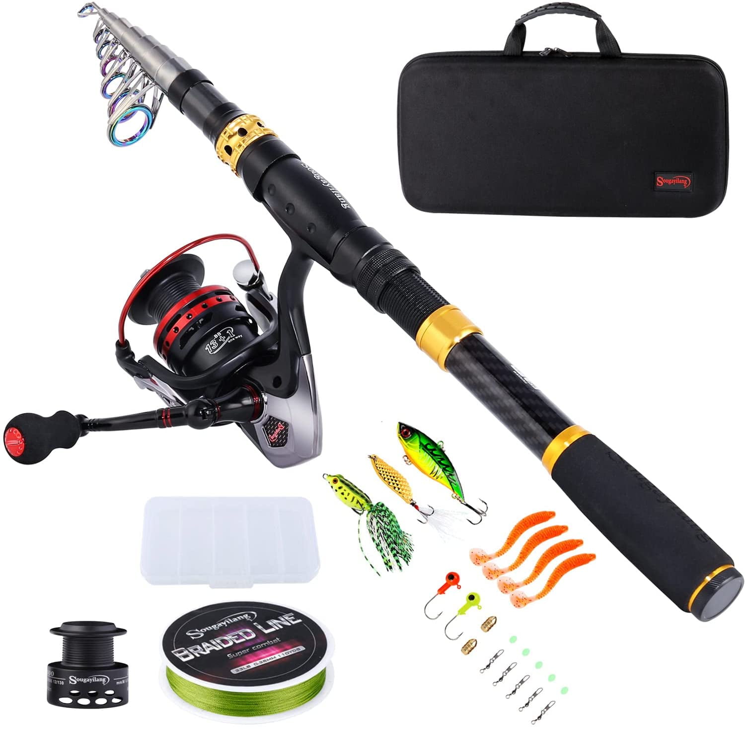 Sougayilang Telescopic Fishing Rod and Spinning Reel Combos - Fishing ...