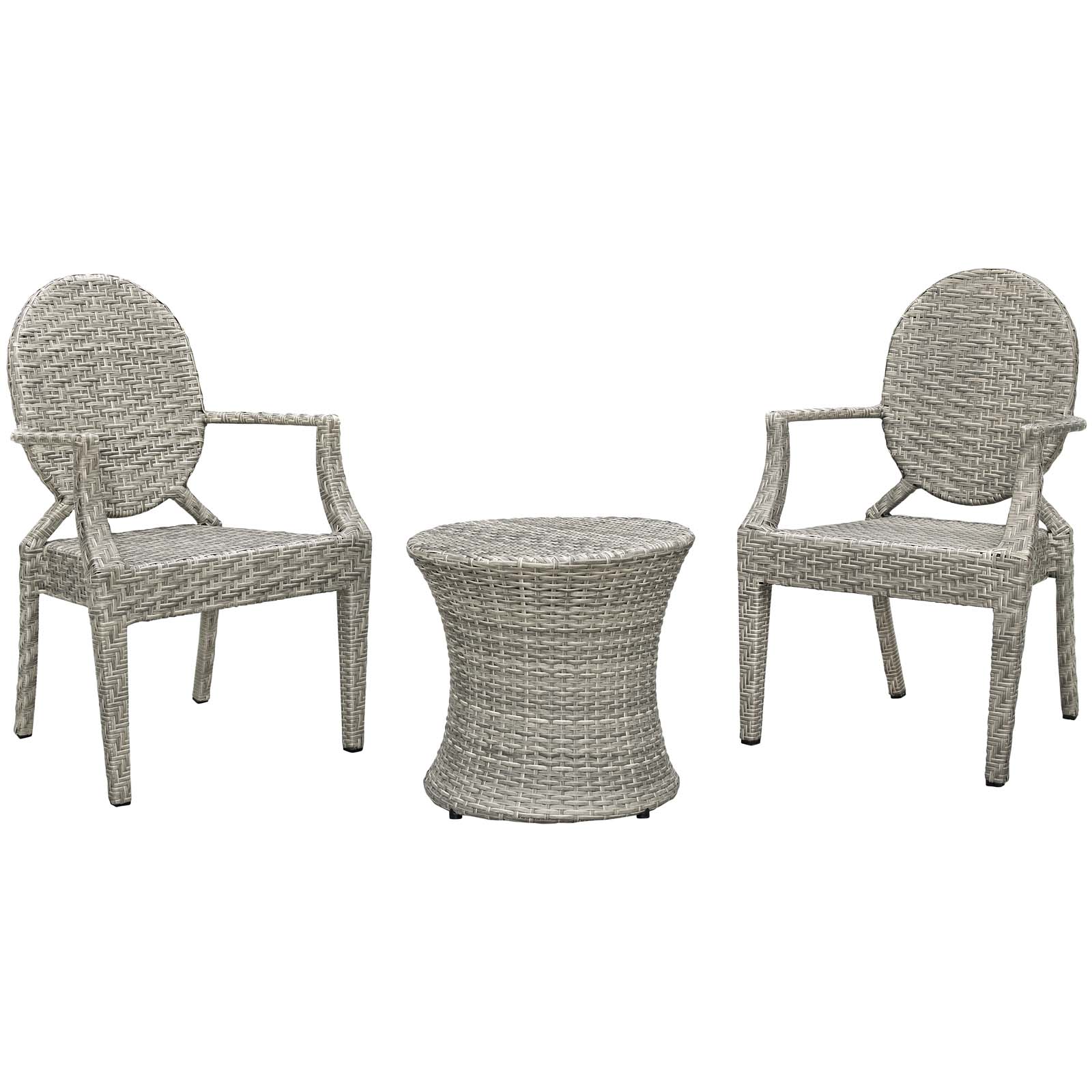 Side Lounge Chair Table Set, Rattan, Wicker, Light Grey Gray, Modern ...