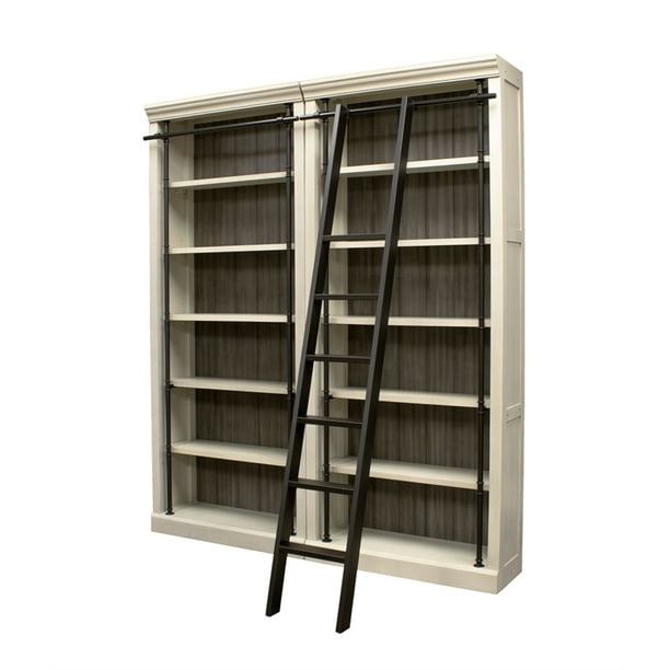 Fully Assembled 8" Tall Bookcase Wall With Ladder Wood Bookcase White ...