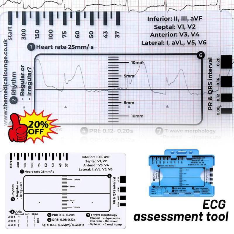 ECG Analysis & Interpretation EKG Medical EKG Card iometers RulerS NEW ...
