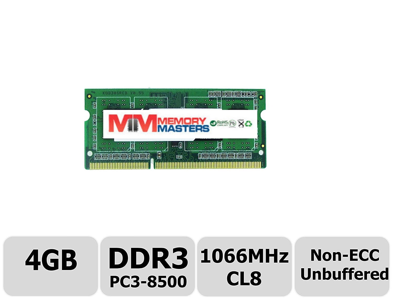 MemoryMasters 4GB DDR3 1066MHz PC3-8500 Unbuffered Non-ECC 1.5V CL7 ...