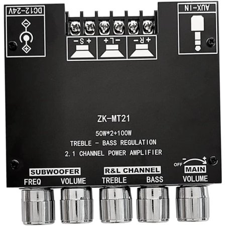 Amplifier Module 2.1 Channel Wireless AUX 12V-24V 2x50W 100W Stereo ...
