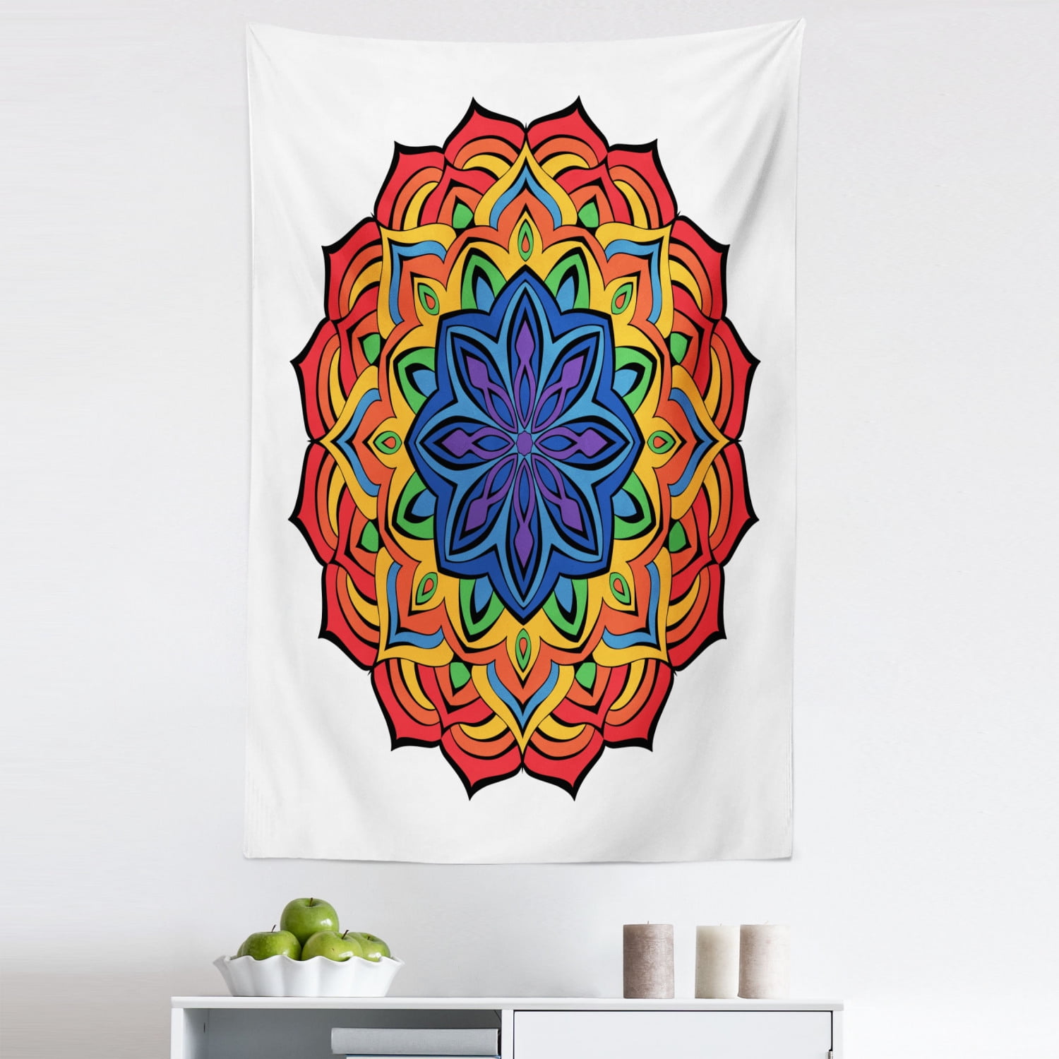 Rainbow Mandala Tapestry, Cinnamon Flower Motif Bohemian Mandala ...